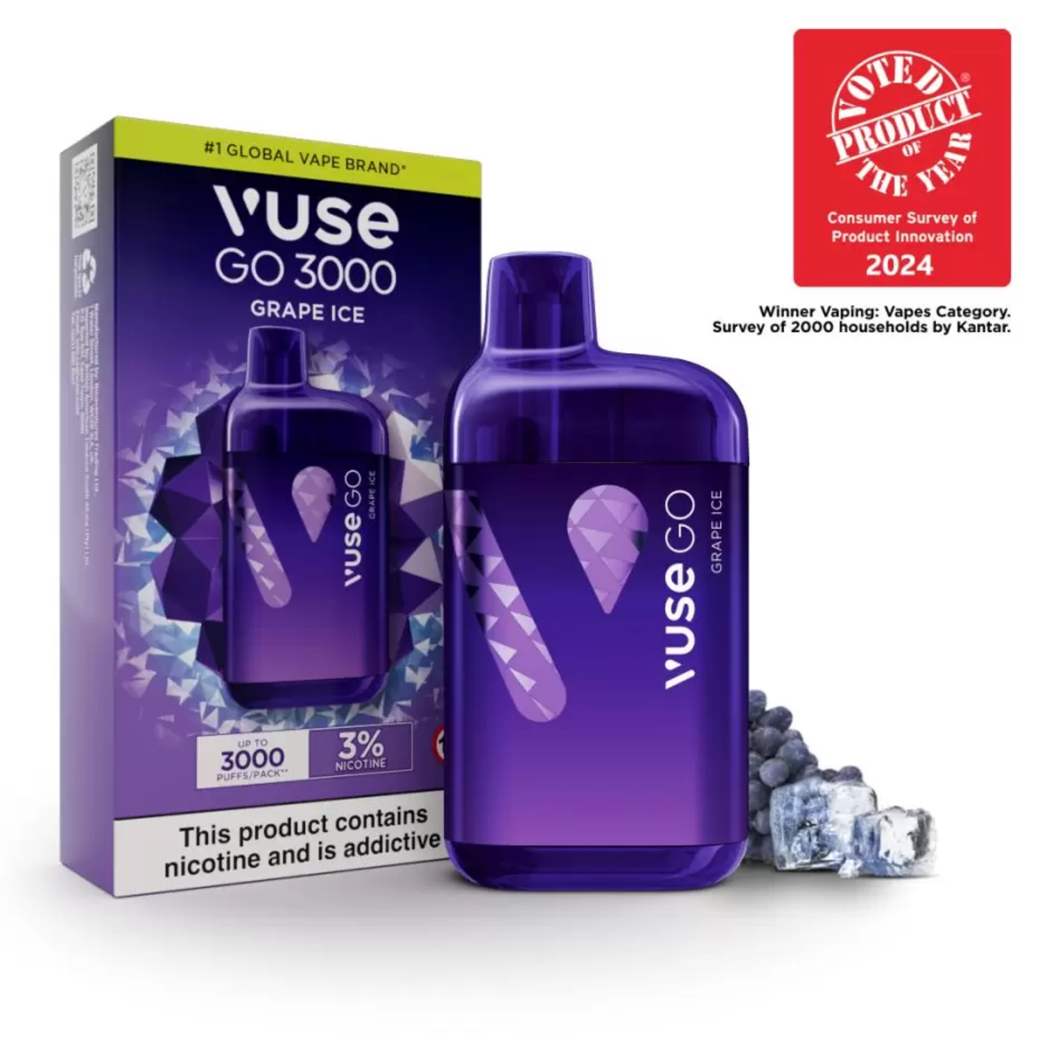 Vuse Go 3000 Disposable Vape Grape Ice 3% | Agrimark
