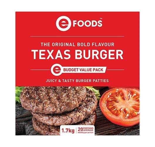 Efoods Beef Texas Burger Frozen 680g Box | Agrimark