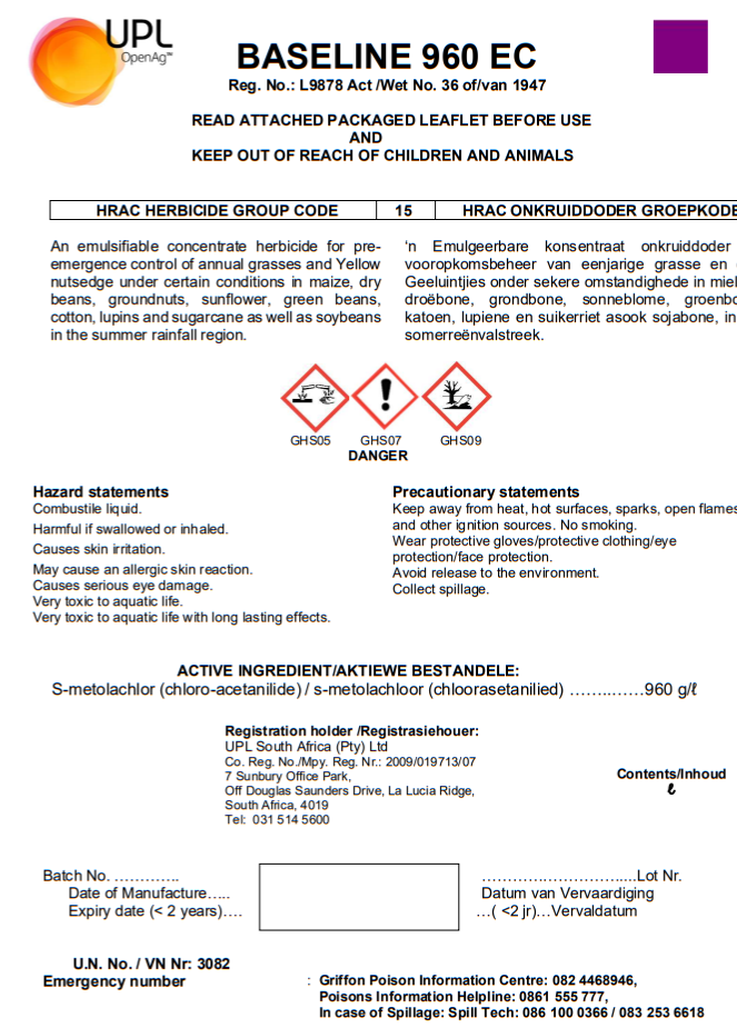 ARYSTA BASELINE 960 EC 20L | Agrimark