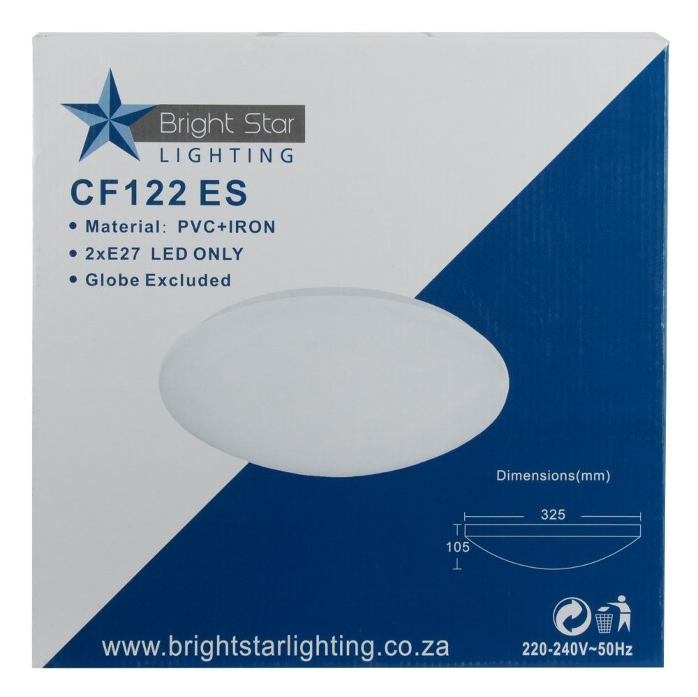 Brightstar Ceiling Light PVC 325mm 2xe27 | Agrimark