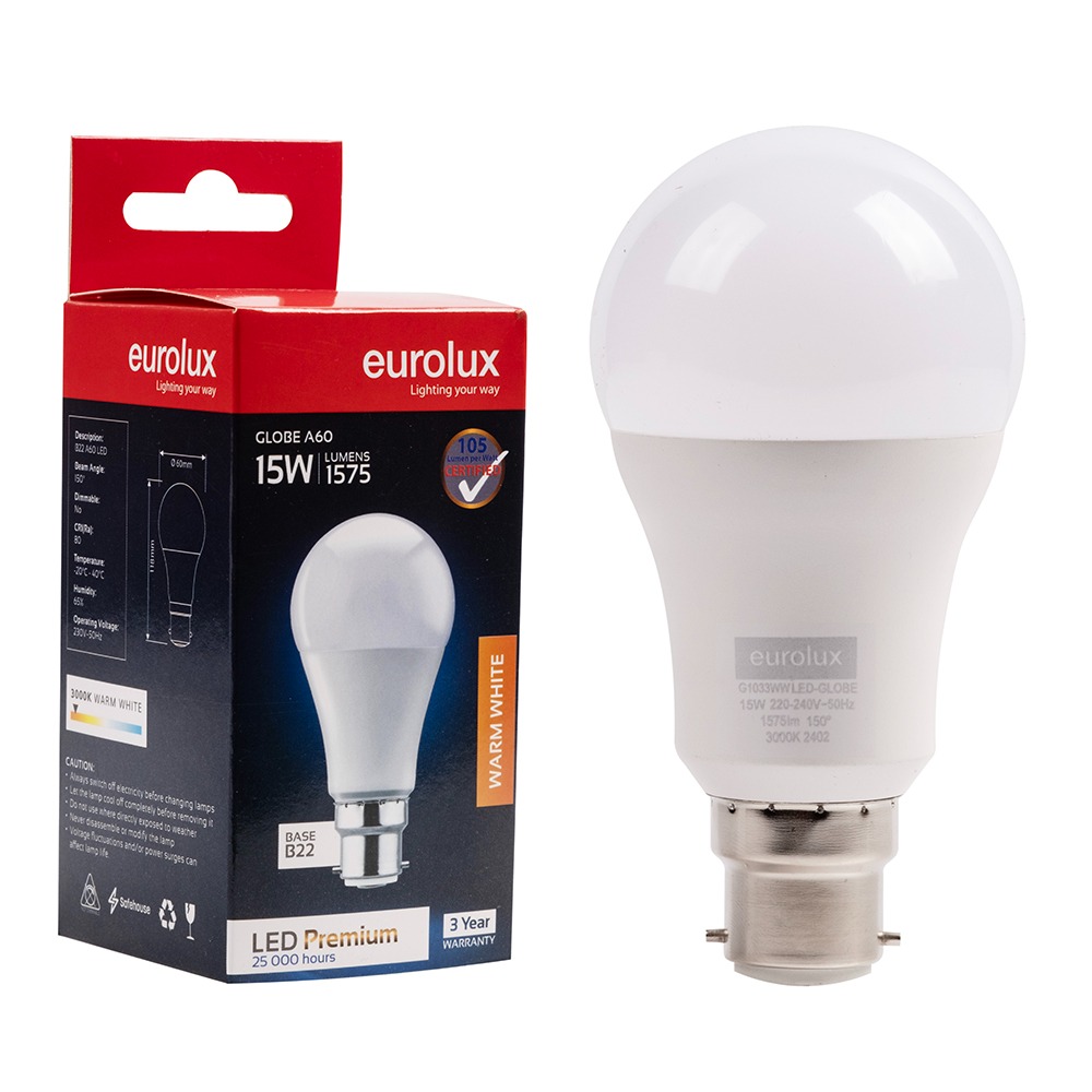 Eurolux Led Golfball Opal 15w B22 WW | Agrimark