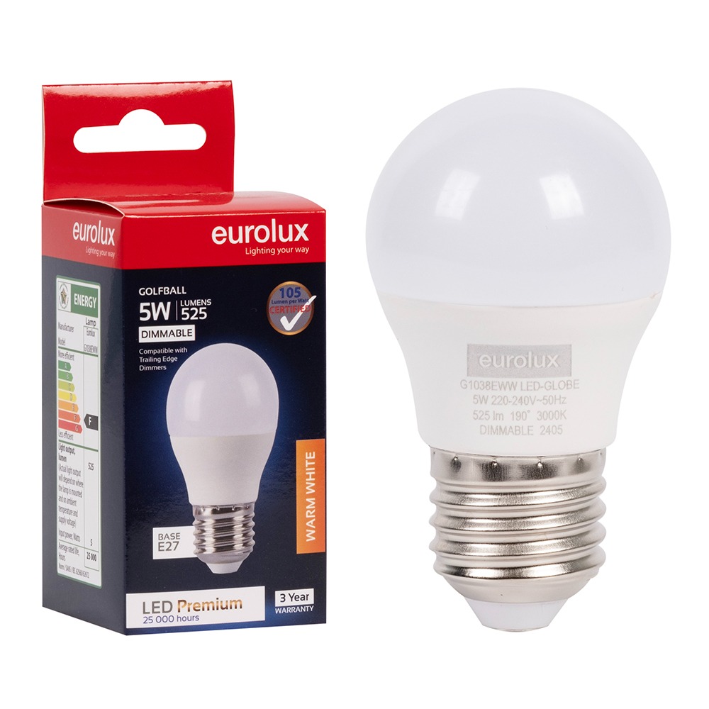 Eurolux Led Golfball Opal Dimmable 5w E27 WW | Agrimark
