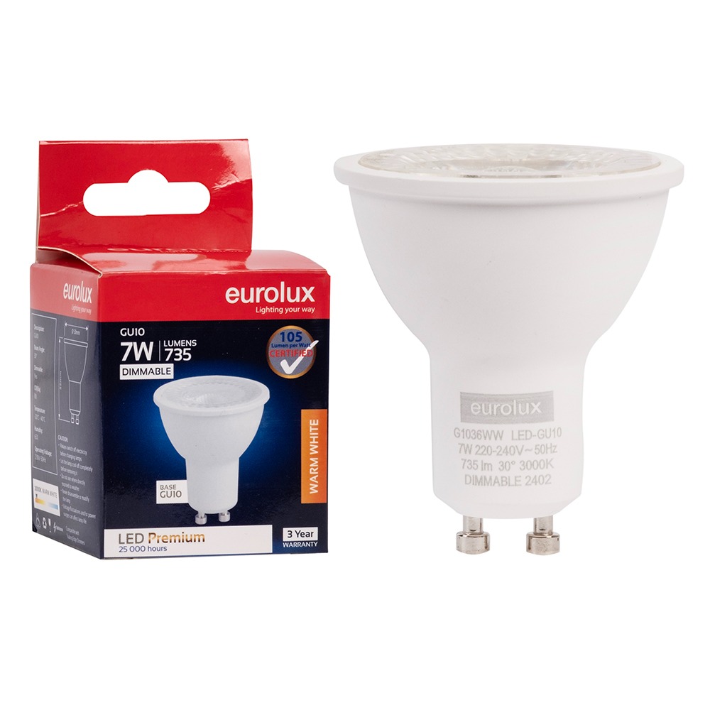 Eurolux Led Gu10 Dimmable 7w WW | Agrimark