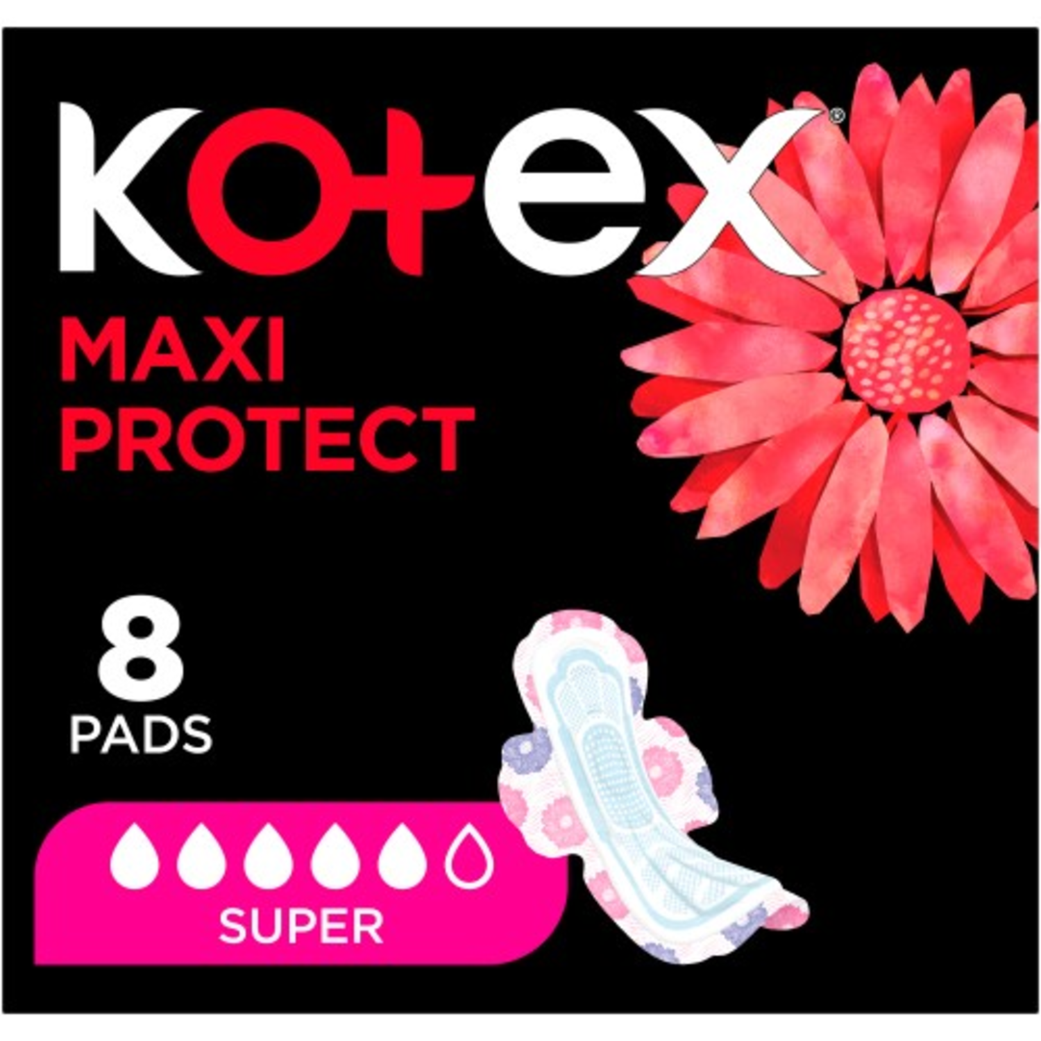 Kotex Black Maxi Pads Super 8's | Agrimark