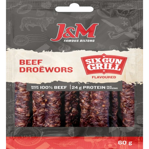 J&M Beef Droewors Six Guns Grill 60g | Agrimark
