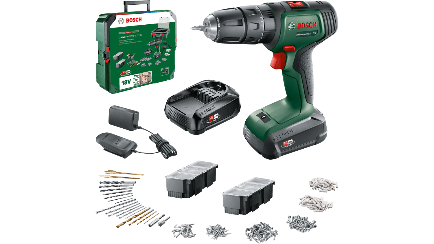 Bosch Universal Impact Drill 18V + Batteries & Acc | Agrimark