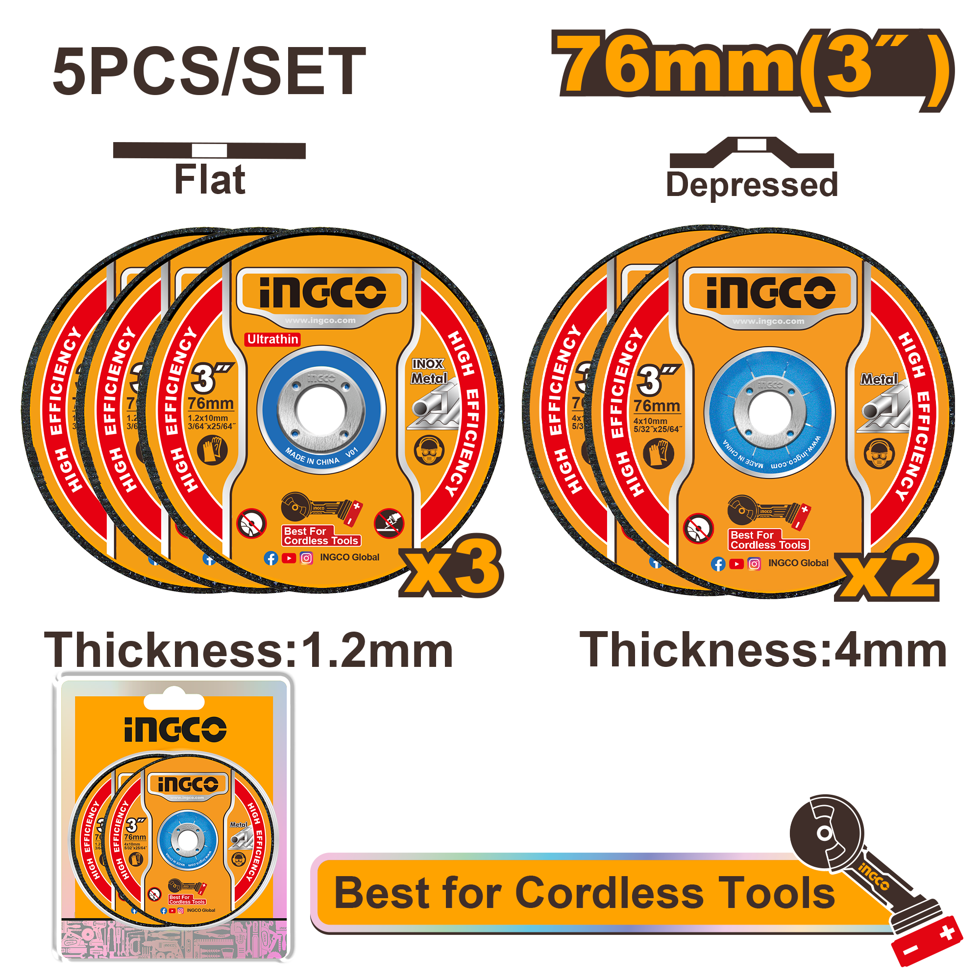 INGCO DISC CUT/GRIND METAL ABR 75MM 5PCE | Agrimark
