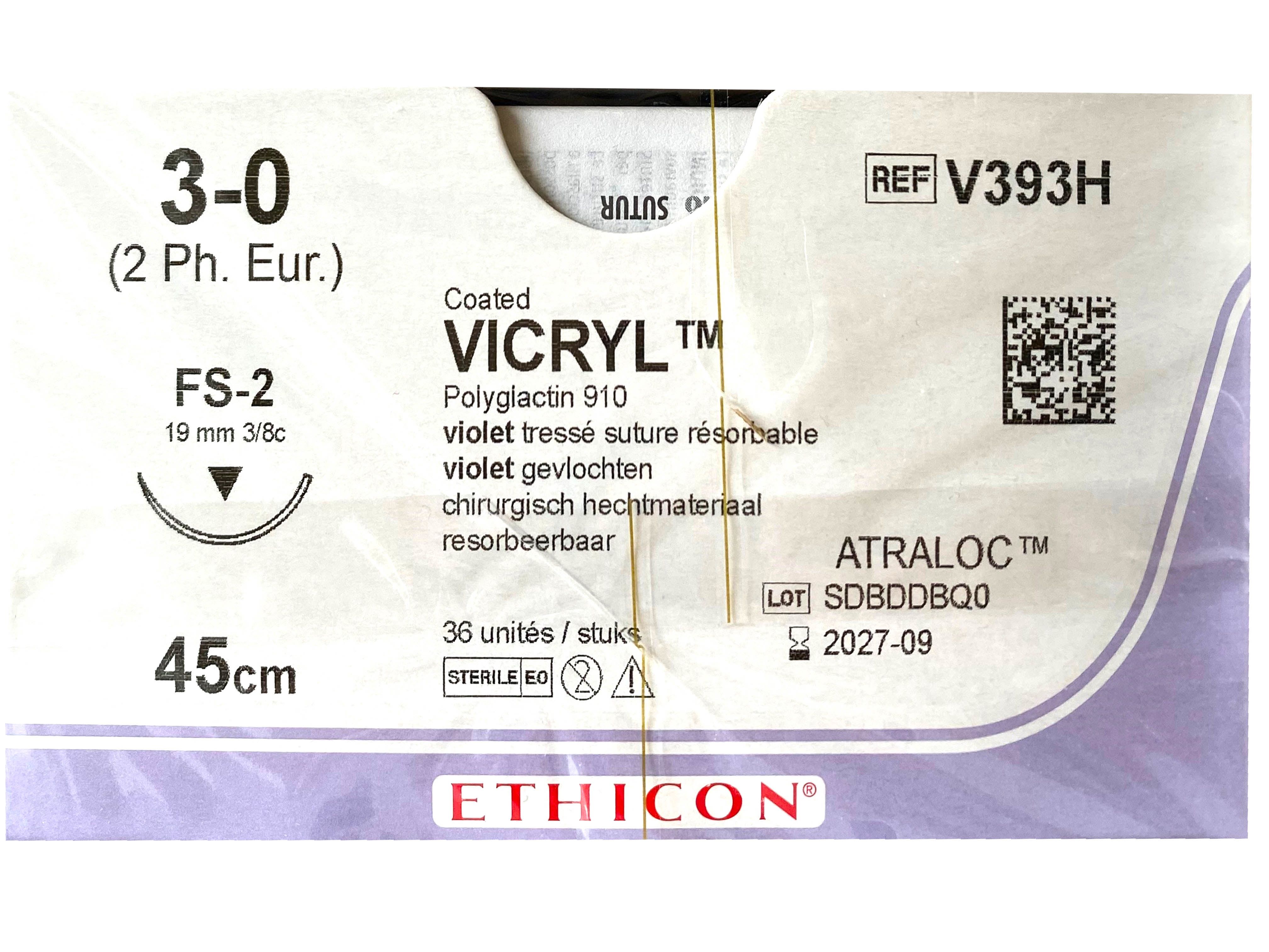 Vicryl 3-0 USP FS-2 45 cm / 12 stk. (eske = 3 x 12) - V393H Akselsens ...