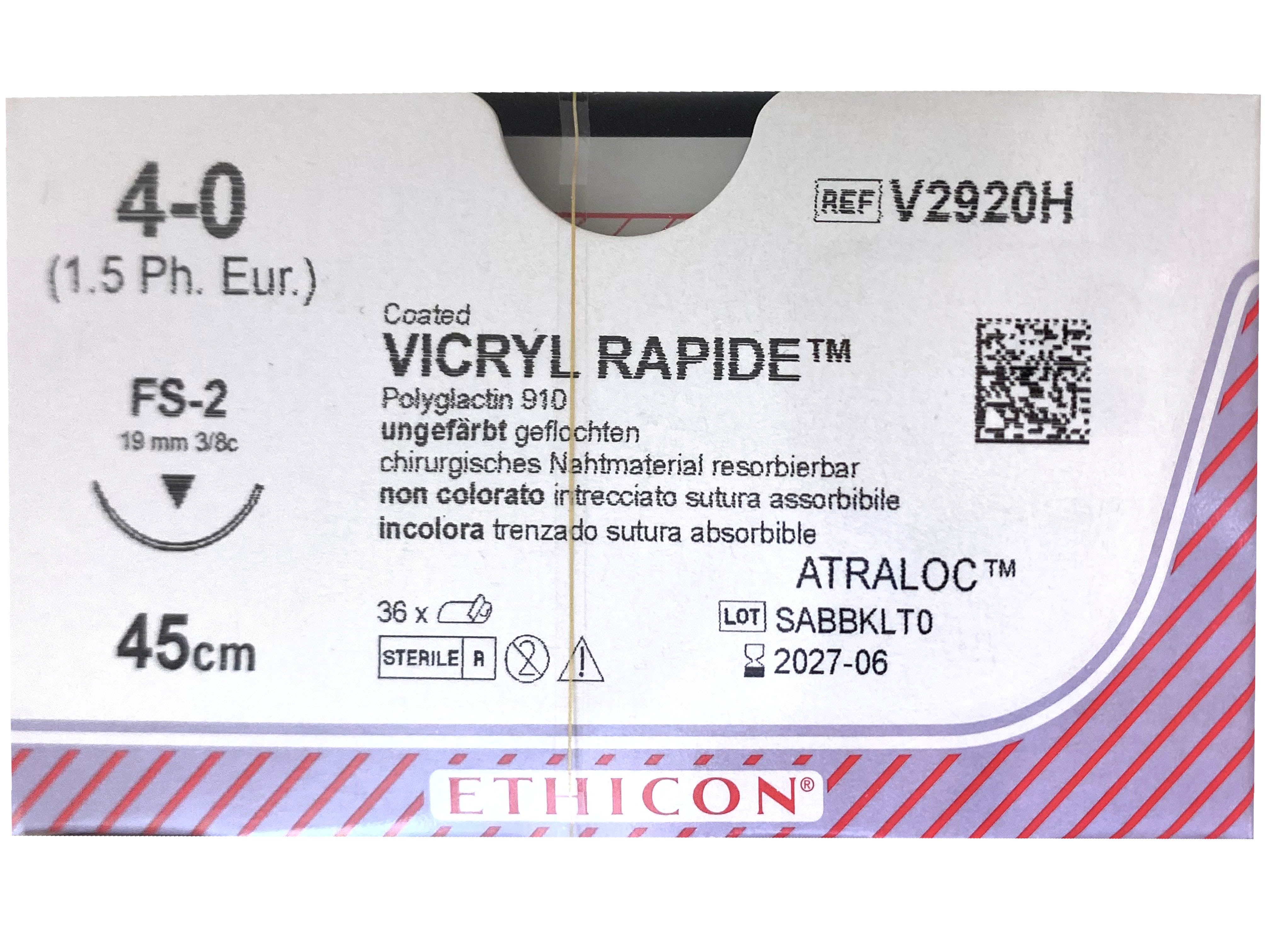 Vicryl Rapid 4-0 USP FS-2 45 cm / 12 stk. (eske = 3 x 12) -V2920H ...