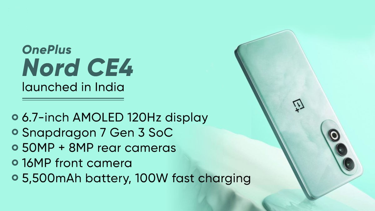 OnePlus Nord CE4 Launched In India With Snapdragon 7 Gen 3, 120Hz ...