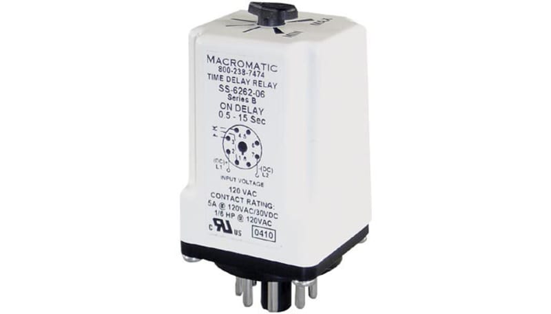 Macromatic SS-6262-06 Relay, 5 A, 0.5 to 15 sec., On Delay, SPDT, 120 ...