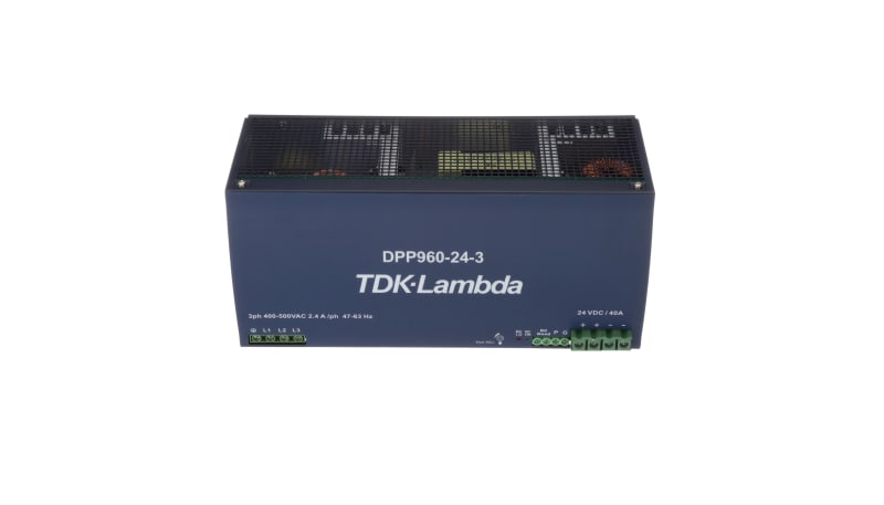 TDK-Lambda DPP960-24-3 Power Supply,AC-DC,24V,40A,340-575V In,Enclosed,DIN Rail,PFC,960W,DPP Series