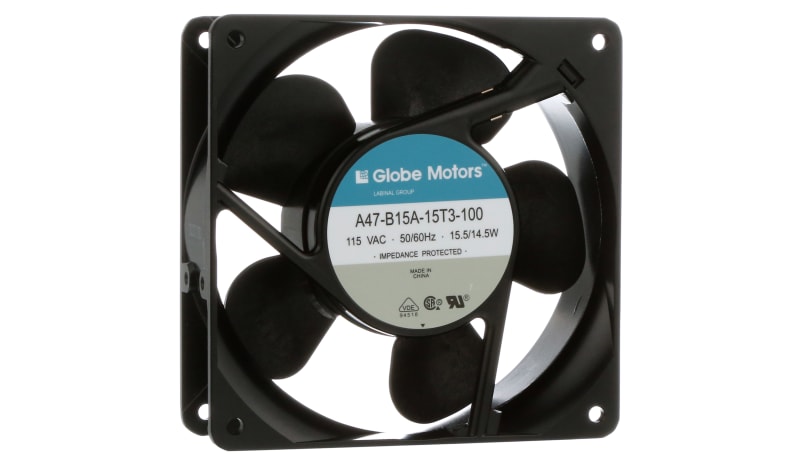 Globe Motors A47-B15A-15T3-100 AC Fan, 115V, 120x120x38mm, 88/102CFM ...