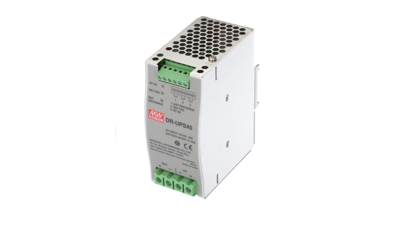MEAN WELL DR-UPS40 UPS, 24 VDC, 960 W, 24 VDC In, Hardwired DIN Rail ...