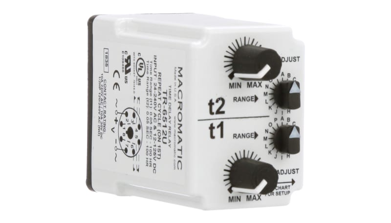 Macromatic TR-6512U Time Delay Relay, Plug-in, Cycle (On 1st), 24 ...