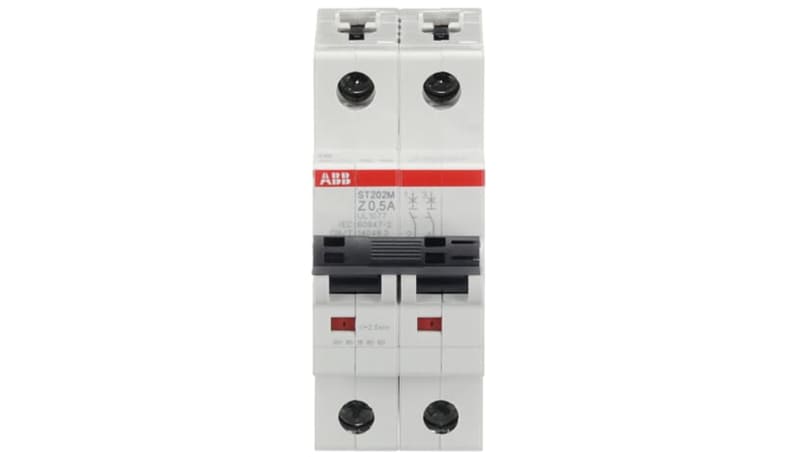 ABB ST202M-Z0.5 Circuit Breaker,Miniature,DIN Rail Mount,Z Curve,2 Pole,0.5A