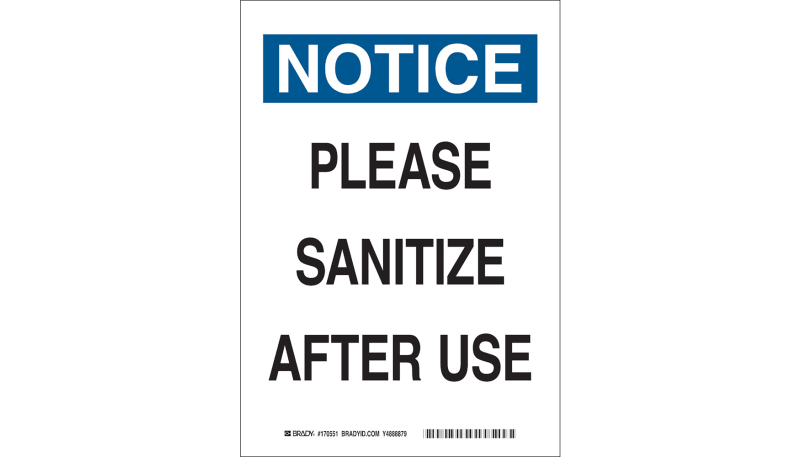 Brady 170551 Please Sanitize After Use (COVID-19) Polyester Sign, 10"H ...