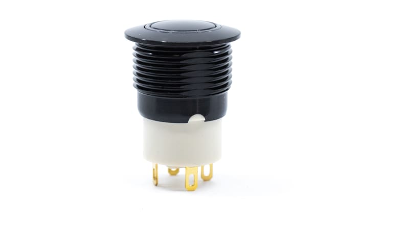 E-SWITCH INC PVA6LRE211G1 Pushbutton Switch,IP67,SPST,OFF-ON,Black Actuator, 2A,36VDC,Solder ...