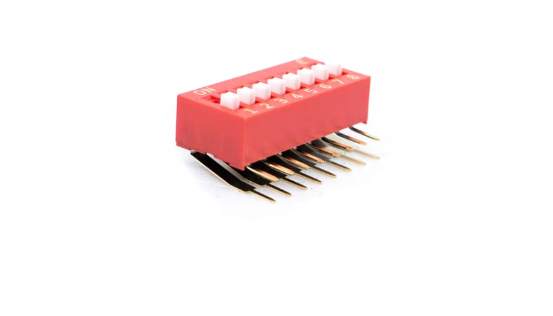 E-Switch / RS PRO KAS2108E DIP Switch, SPST, 8 Pos., 25 mA, 24V DC, TH, RA, PC Pin, KAS Series