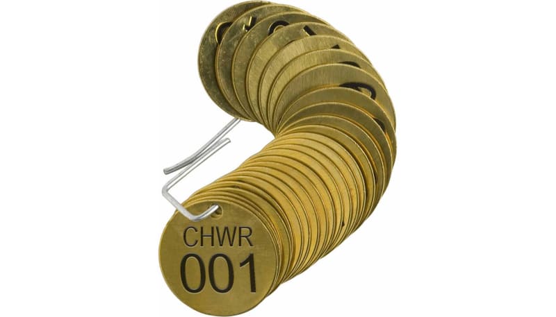 Brady 23596 Stamped Brass Valve Tags CHWR Chilled Water Return, 1.5"Dia ...
