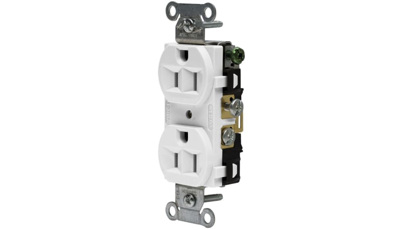 Hubbell Wiring Device-Kellems 5262AW RCPT, DUP SB, HUBPRO, 15A 125V, FG, WH