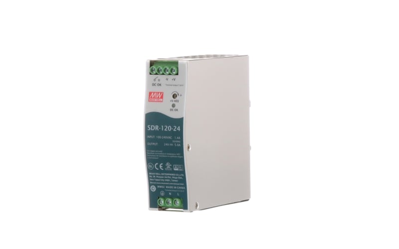 MEAN WELL SDR-120-24 Power Supply,AC-DC,24V,5A,100-264V In,Enclosed,DIN Rail,PFC,120W,SDR Series