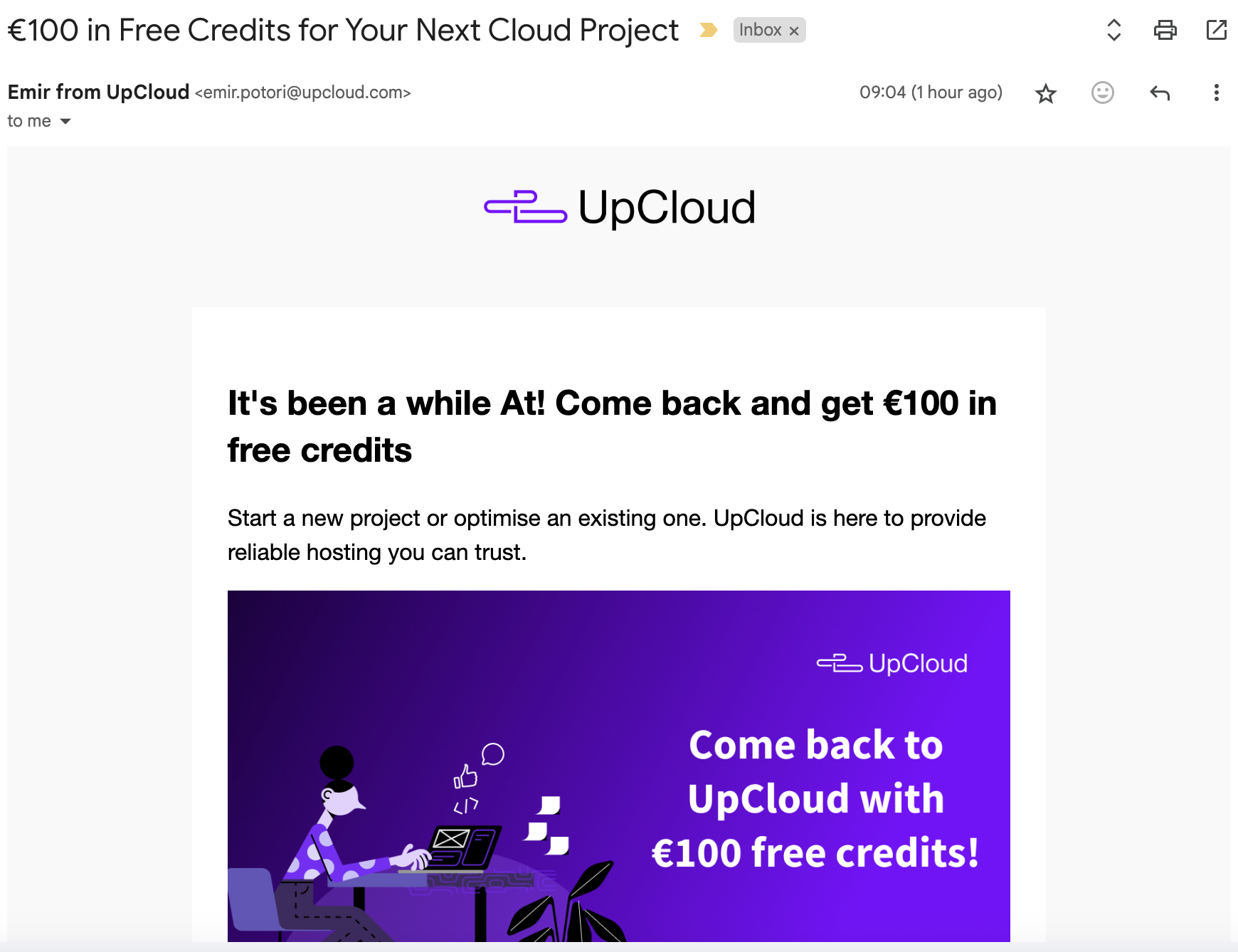 [UpCloud]UpCloud赠送老用户€100回归礼包