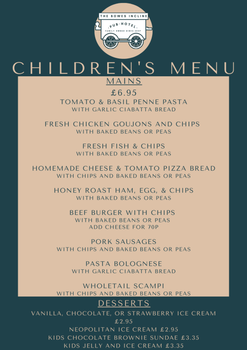 Our Menus | The Bowes Incline