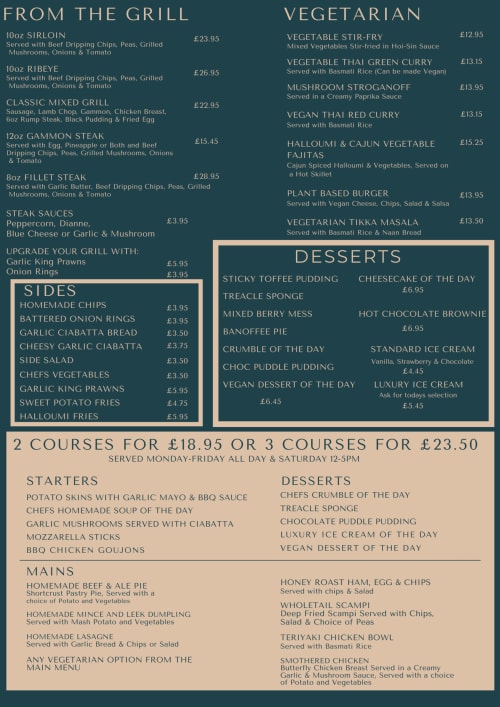 Our Menus | The Bowes Incline