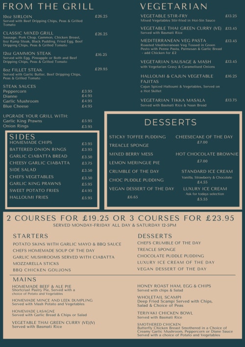 Our Menus | The Bowes Incline