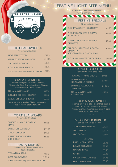 Our Menus | The Bowes Incline