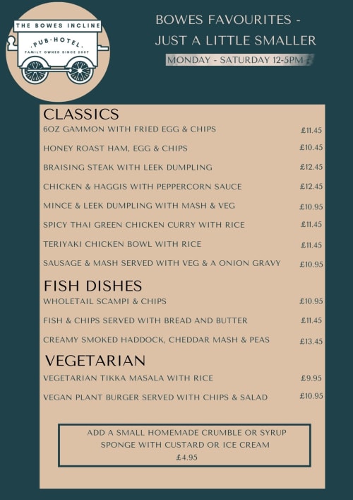 Our Menus | The Bowes Incline