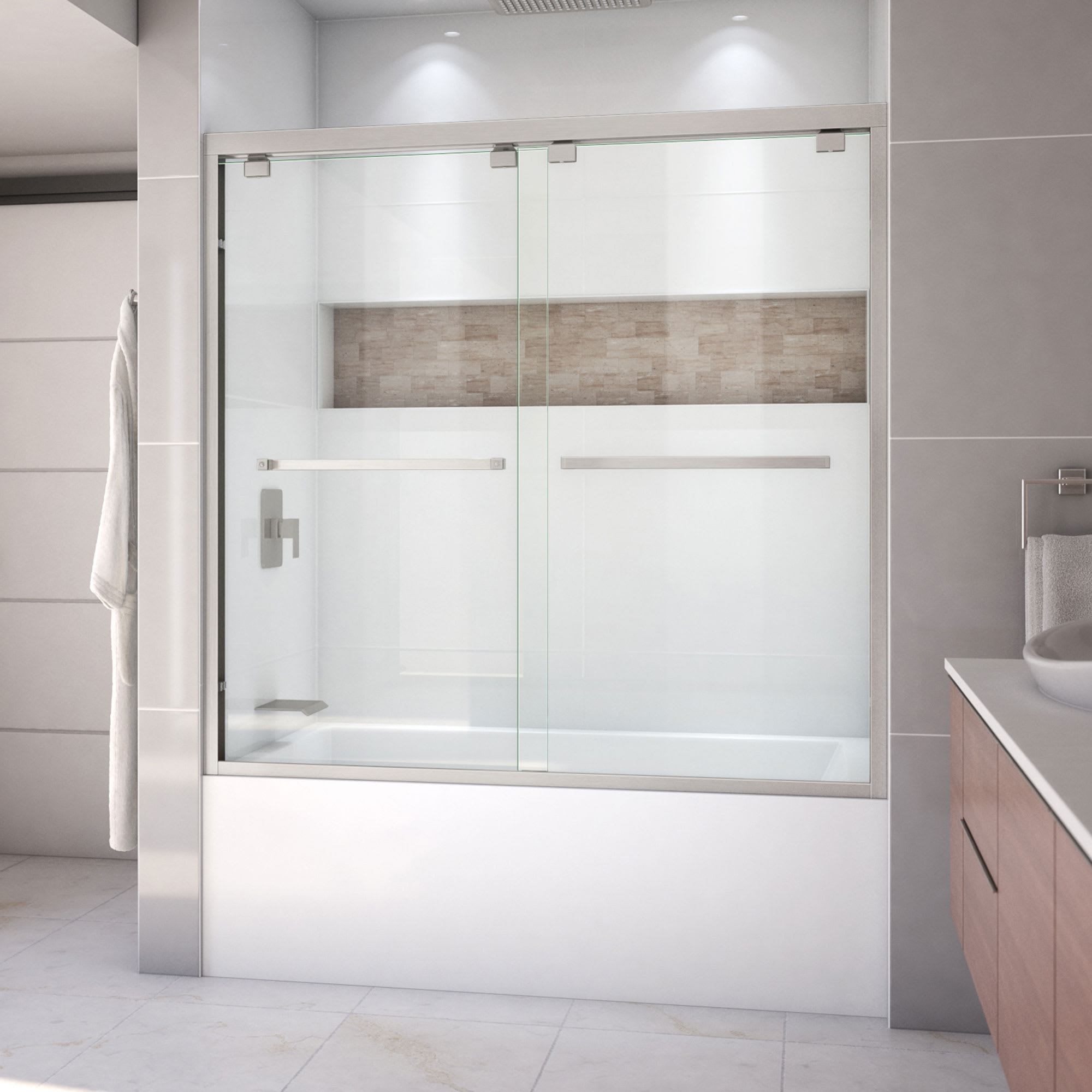 DreamLine Encore 56 - 60 inch W x 58 inch H Semi-Frameless Bypass Tub ...