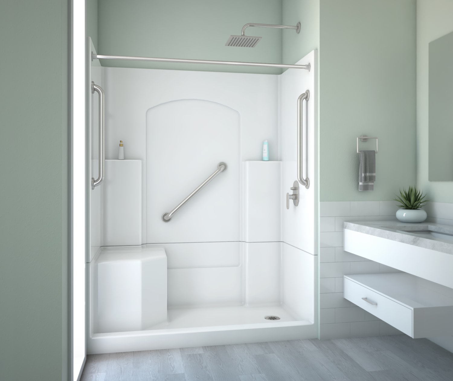 Ramer 60 x 32 AcrylX Alcove Right-Hand Drain Four-Piece Shower in White ...