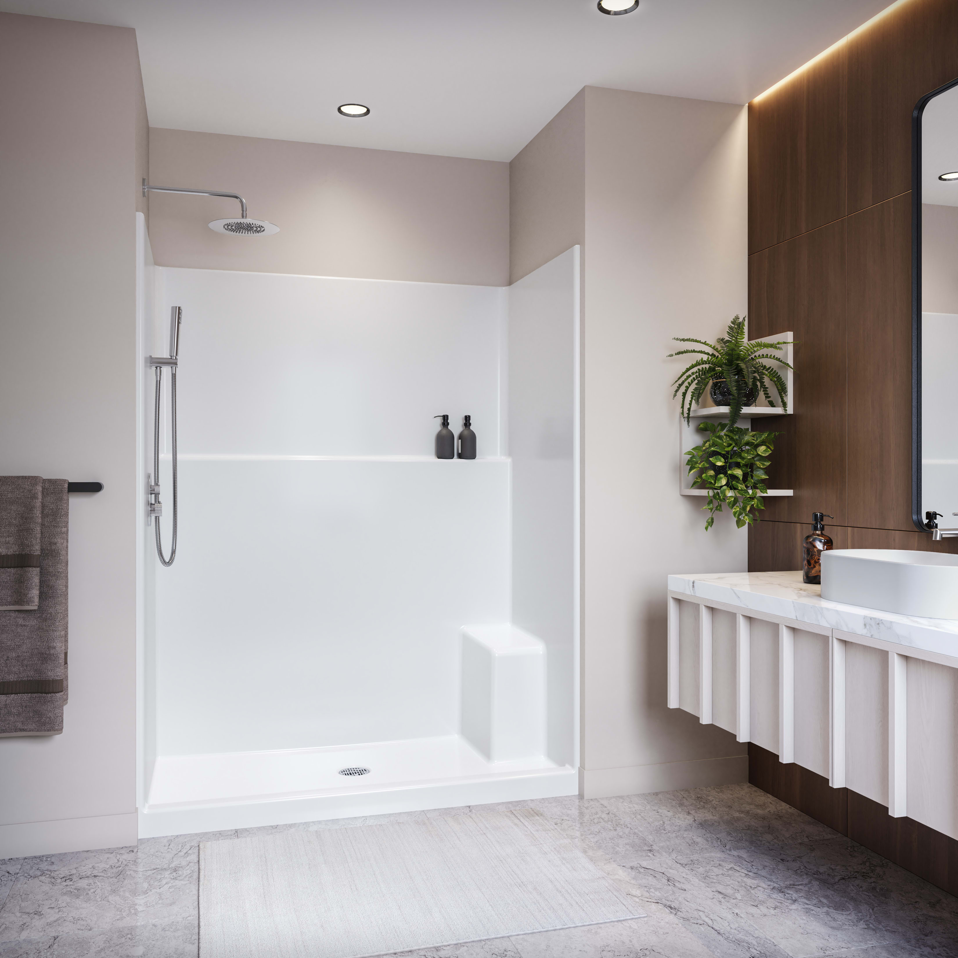 Avila SS3260 AcrylX™ Alcove Center Drain One-Piece Shower with Right ...