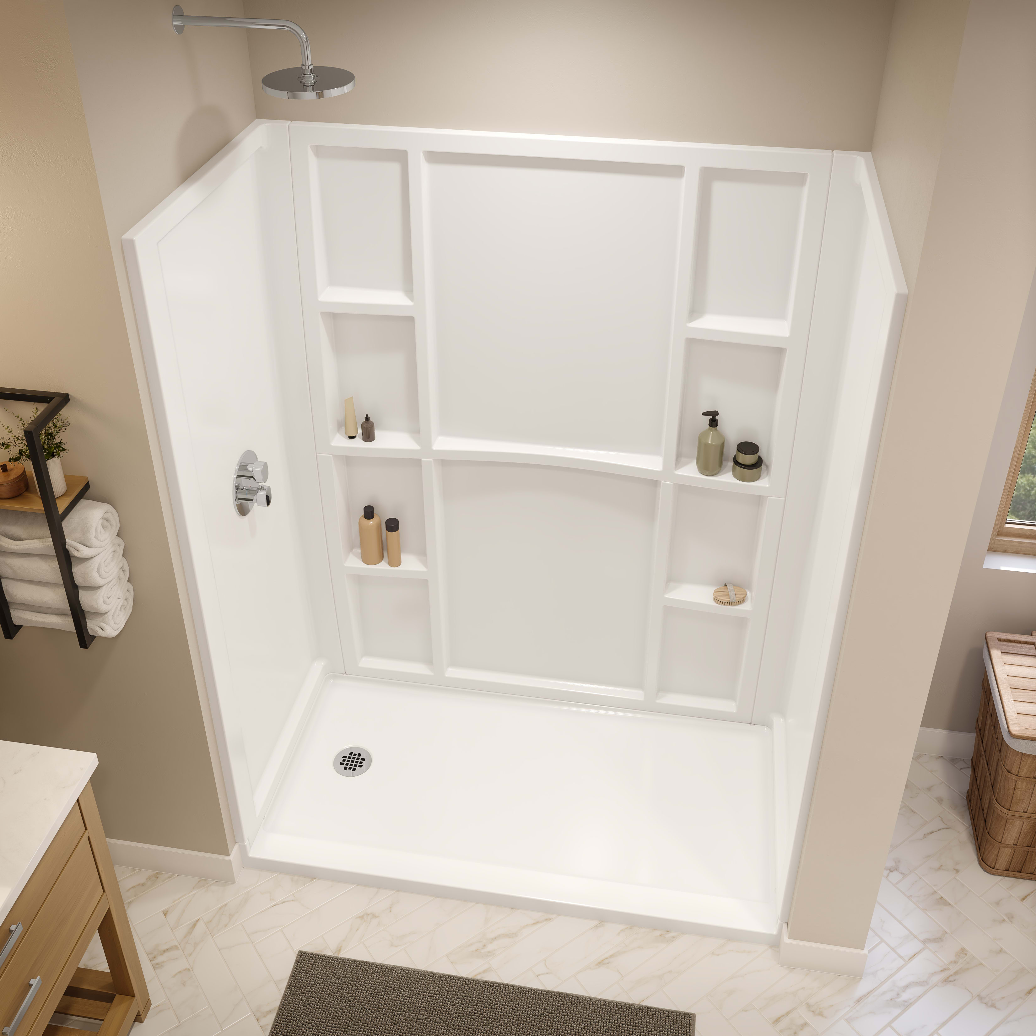 Interflo 6030 Acrylic Alcove Five-piece Shower in White with Left-hand ...