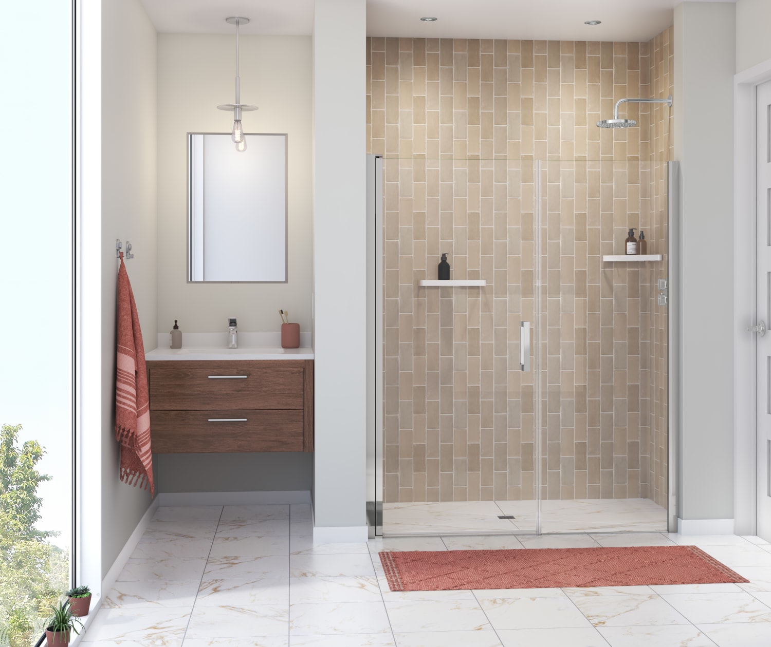 Manhattan 53-55 x 68 in. 6 mm Pivot Shower Door for Alcove Installation with Clear glass ...