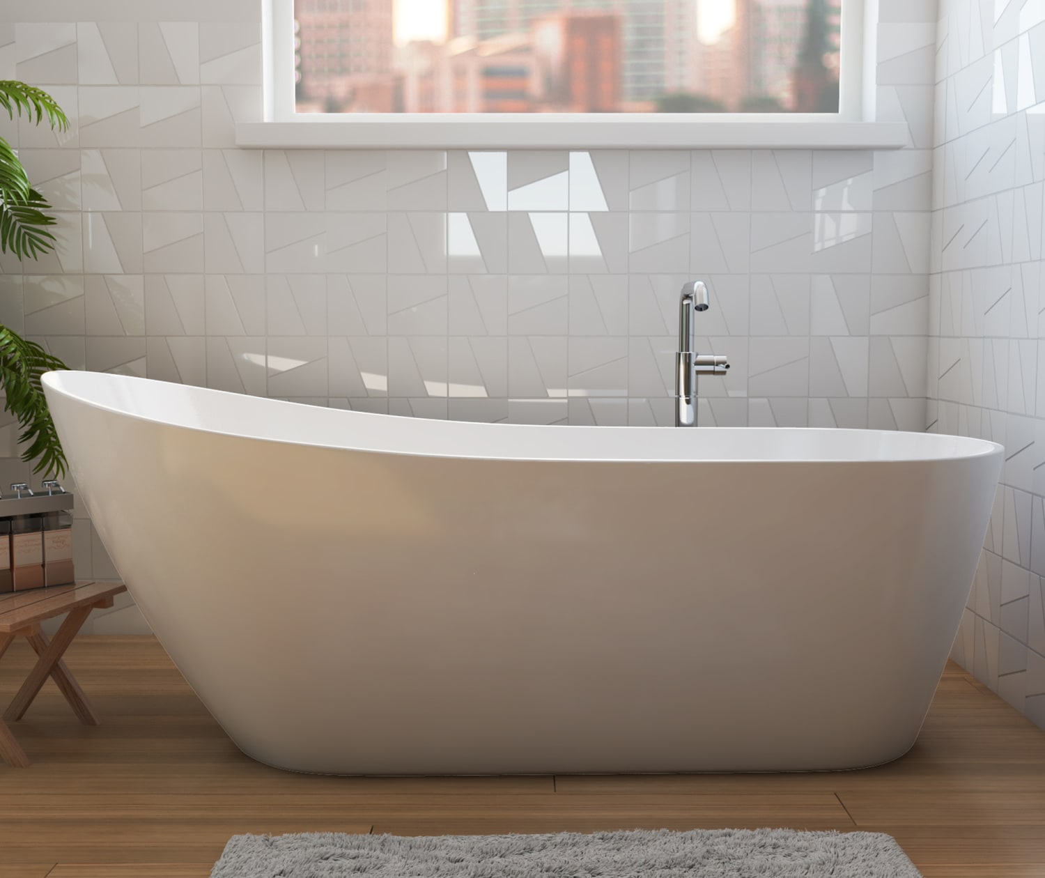 Soca 67 x 29 Acrylic Freestanding Oval End Drain Bathtub in White ...