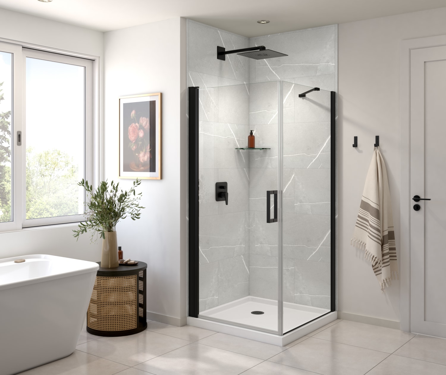 Manhattan Square 36 x 36 x 72 in. 6mm Pivot Shower Door for Corner ...