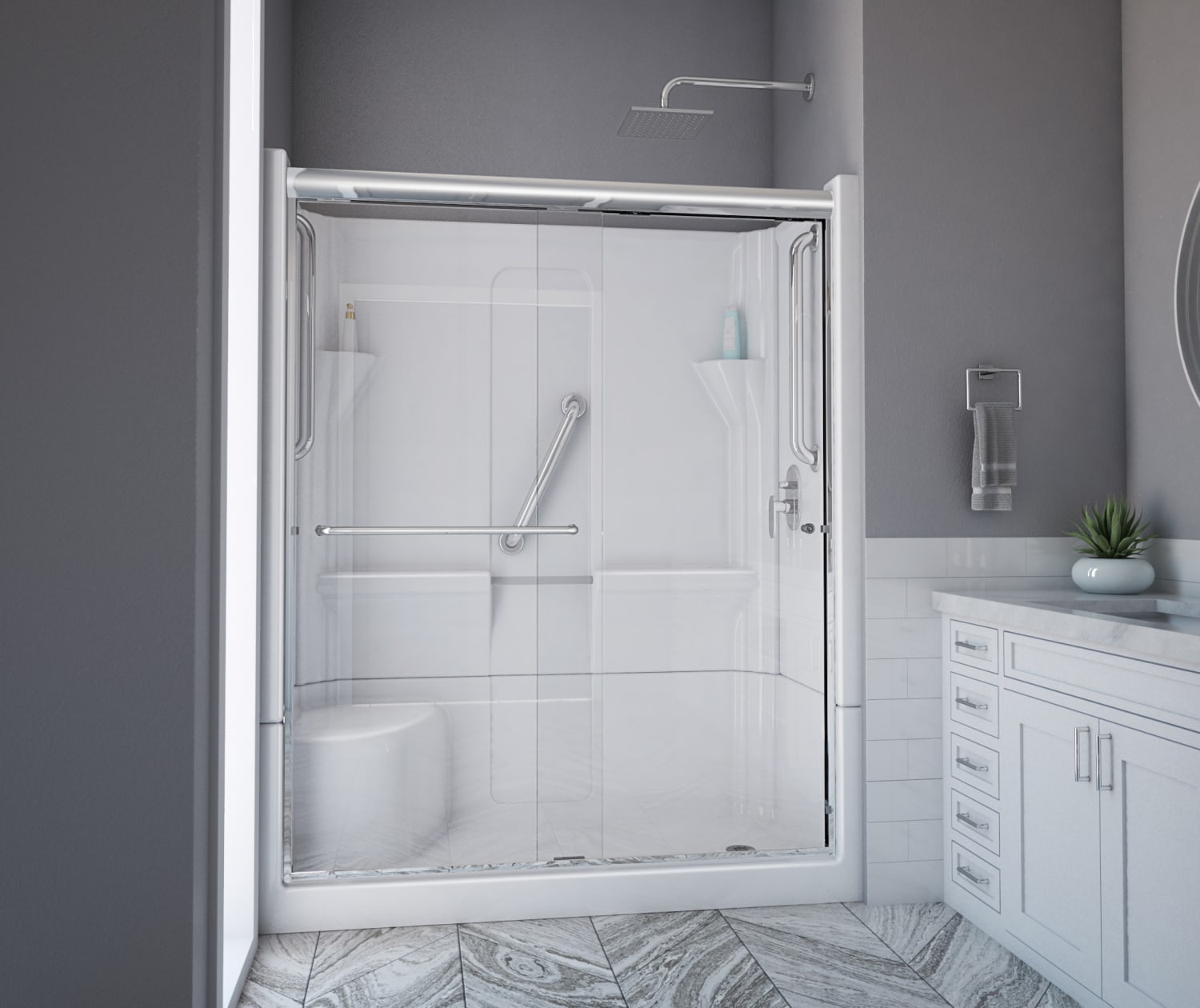 Almedia 60 X 30 AcrylX Alcove Right-Hand Drain Four-Piece Shower in ...