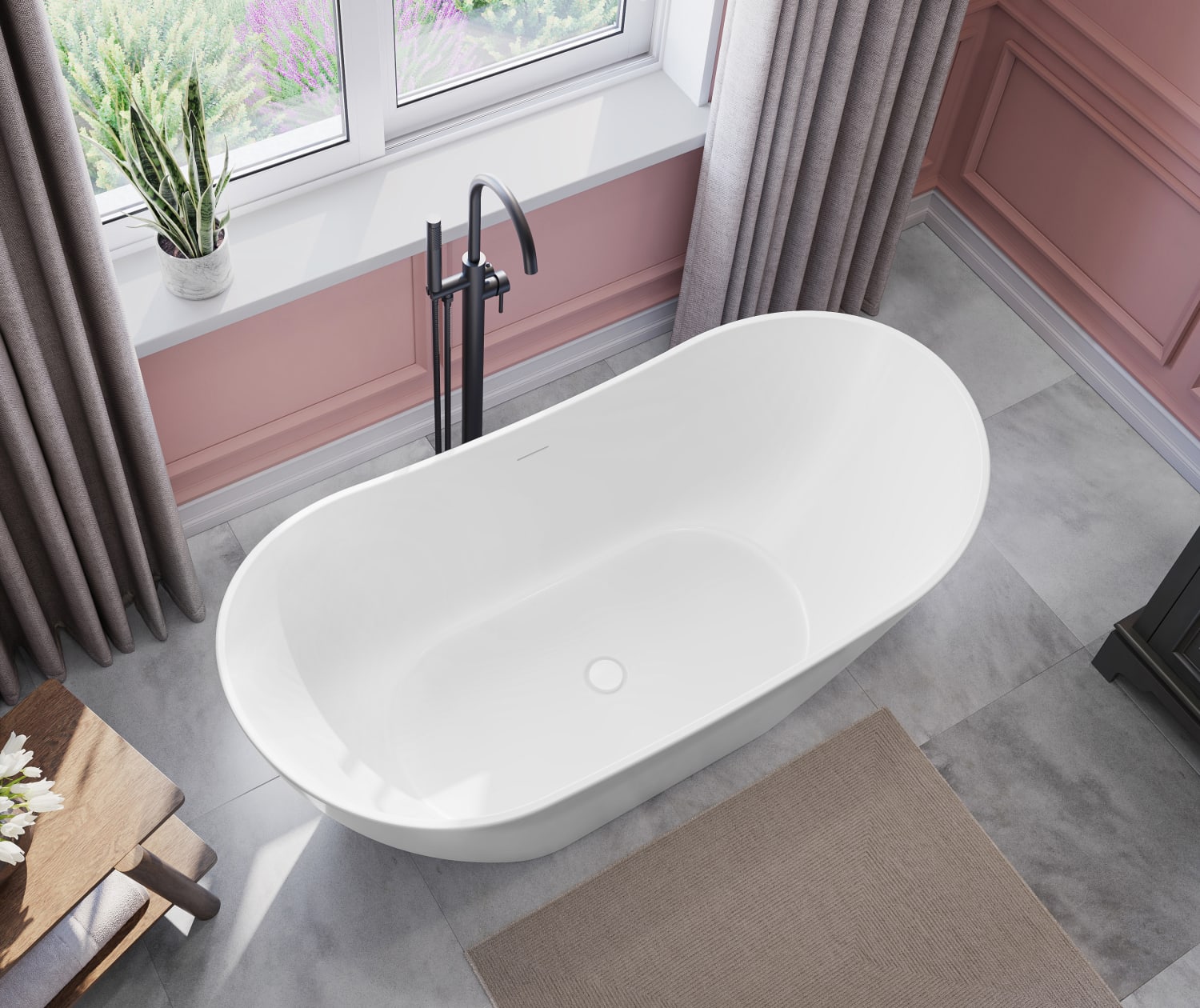 Mirella 60 x 29 Acrylic Freestanding Center Drain Bathtub in White with ...