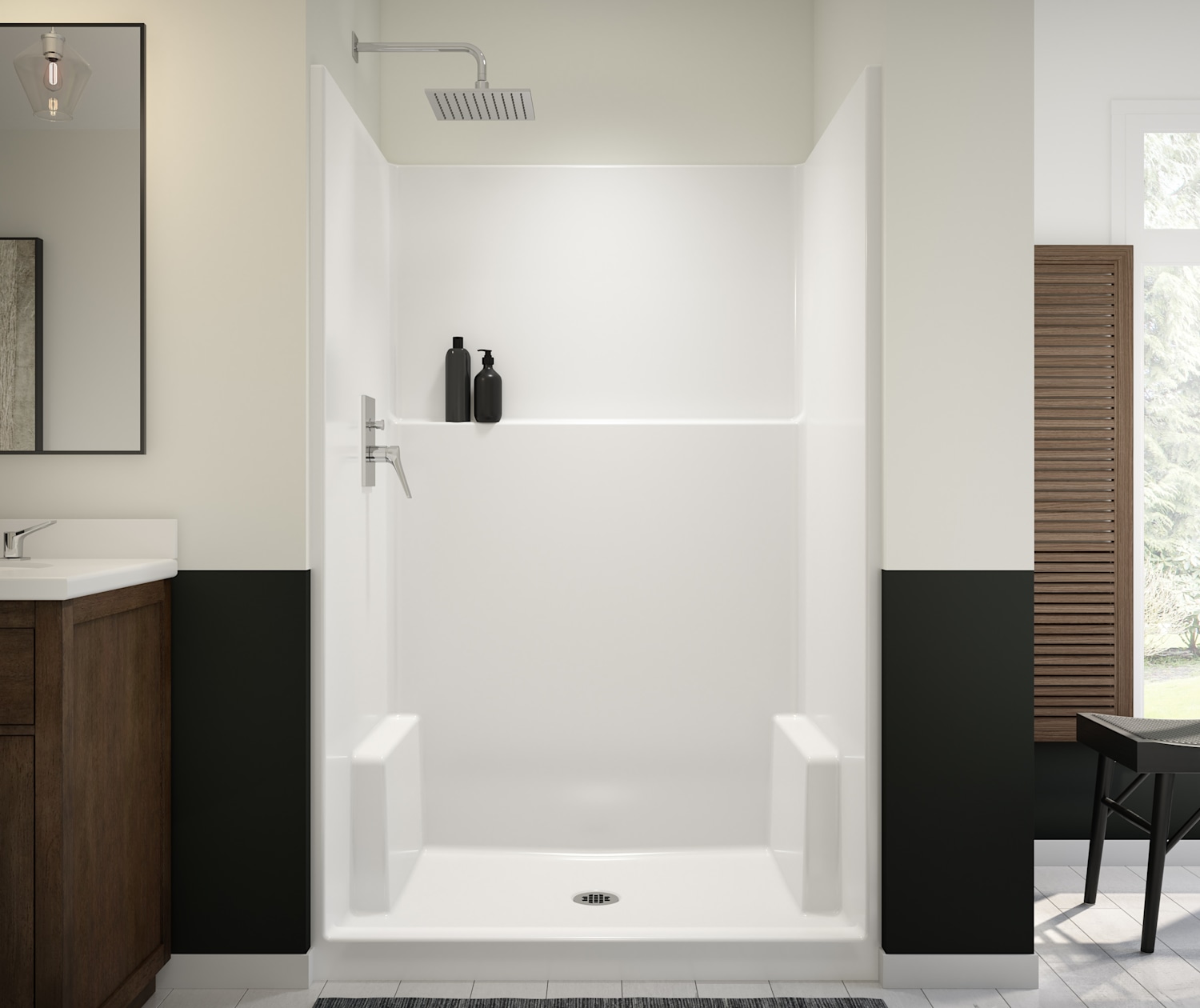 Icon SH4836 Acrylx Alcove Center Drain One-Piece Shower in White ...