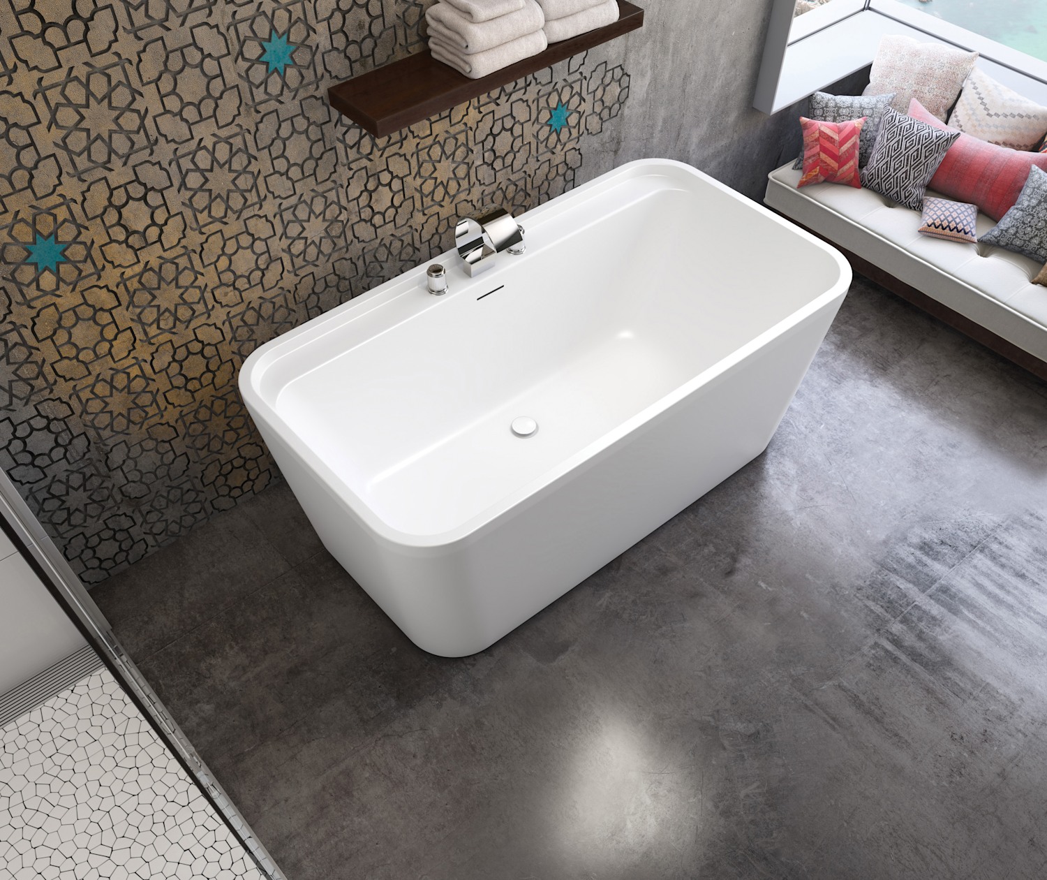 Oberto 6032 Acrylic Freestanding Center Drain Bathtub in White ...