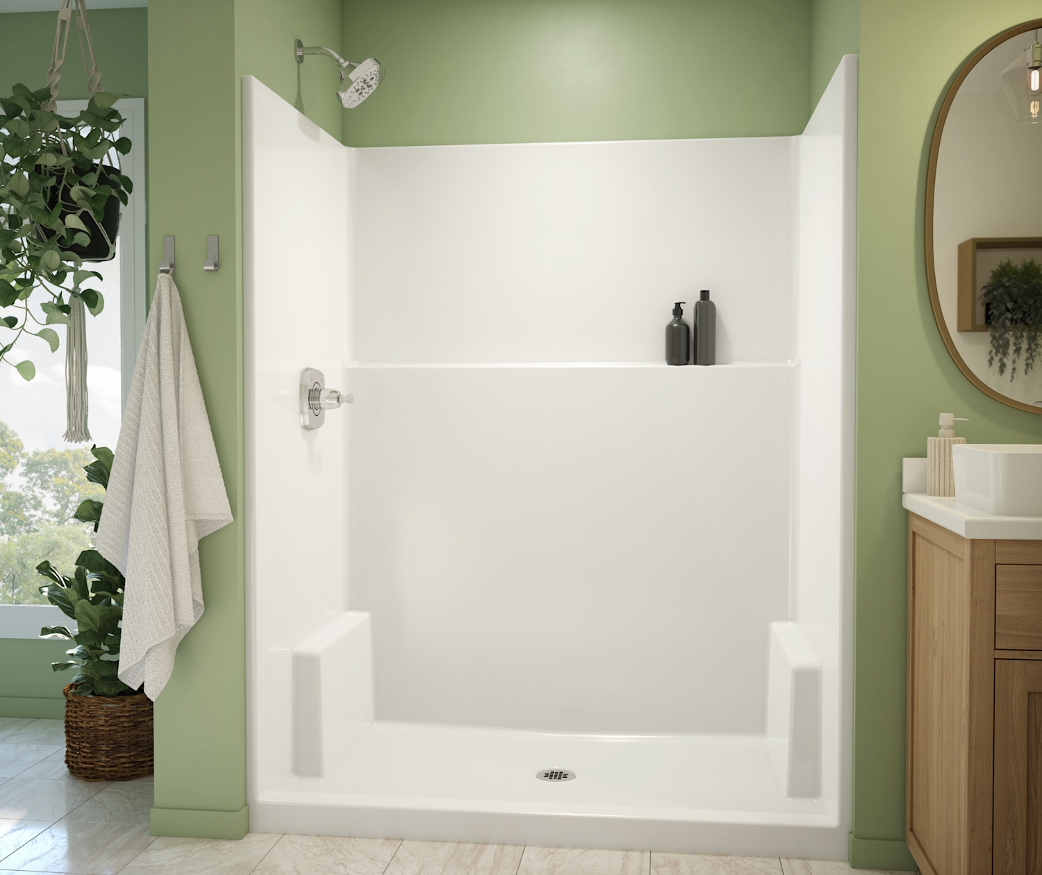 Galatea SH6036 AcrylX™ Alcove Center Drain One-Piece Shower in White ...