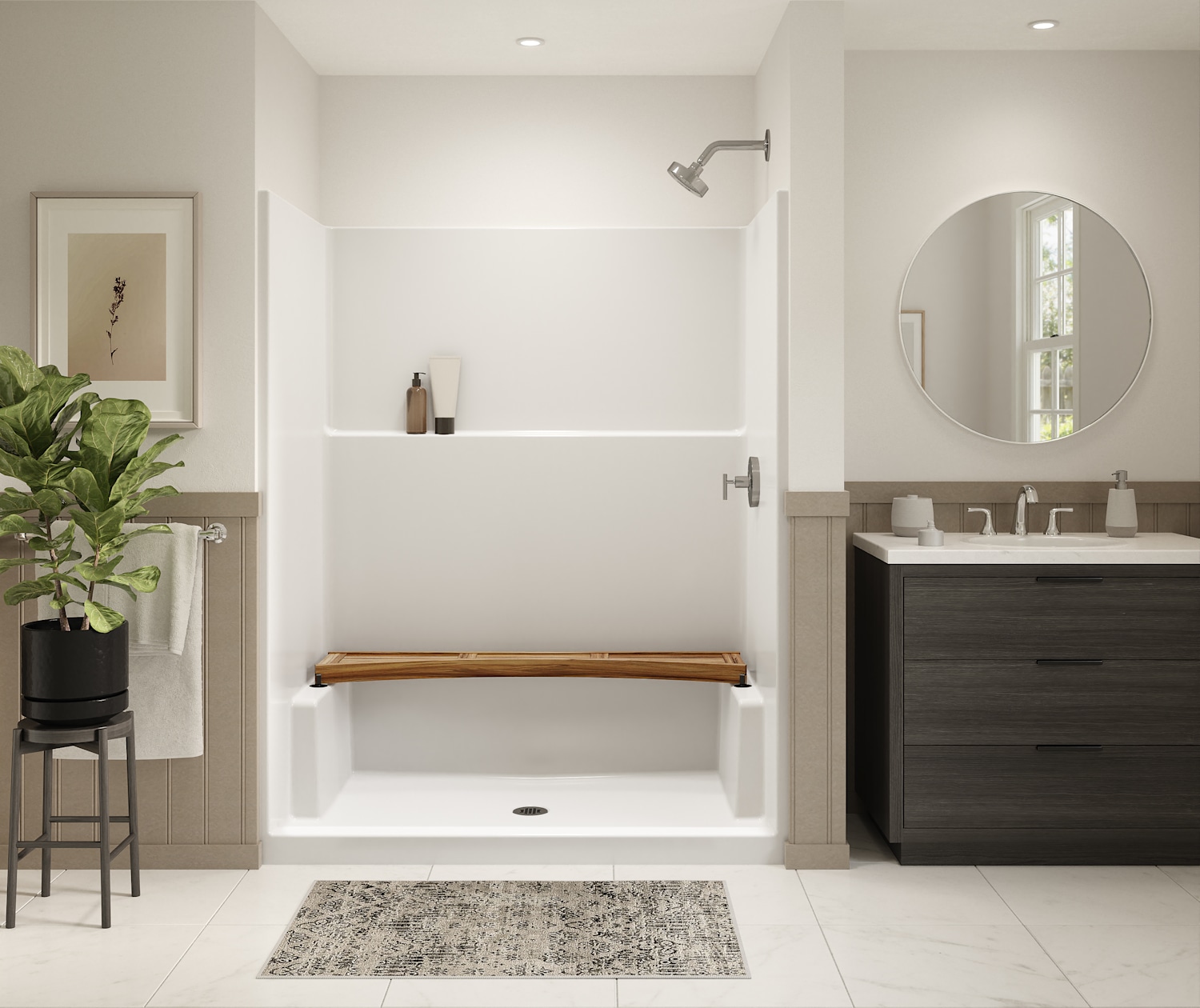 Icon SH6036X AFR AcrylX™ Alcove Center Drain One-Piece Shower in White ...