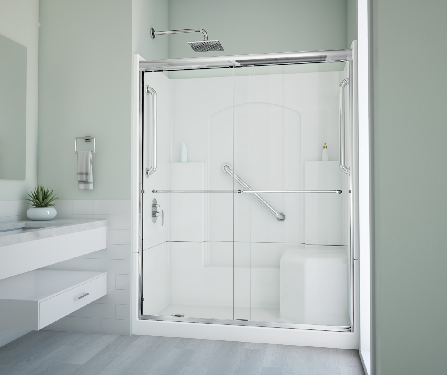 Ramer 60 x 32 AcrylX Alcove Right-Hand Drain Four-Piece Shower in White ...