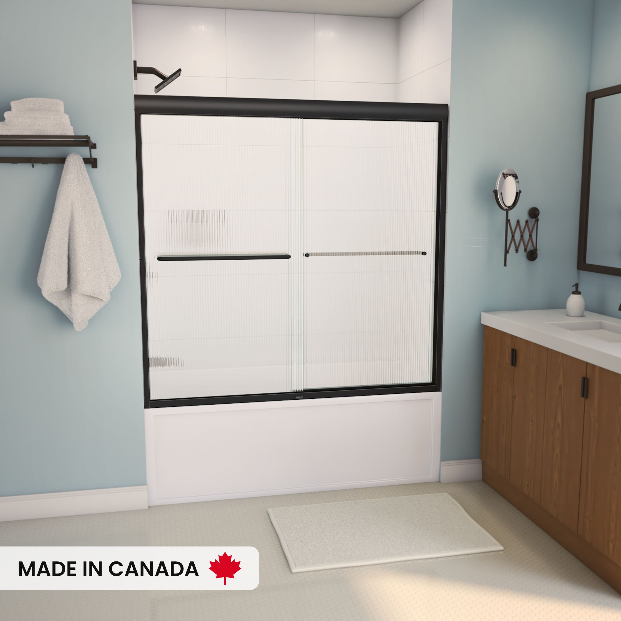 Aura 55-59 x 57 in. 6 mm Bypass Tub Door for Alcove Installation with Fluted glass in Matte ...