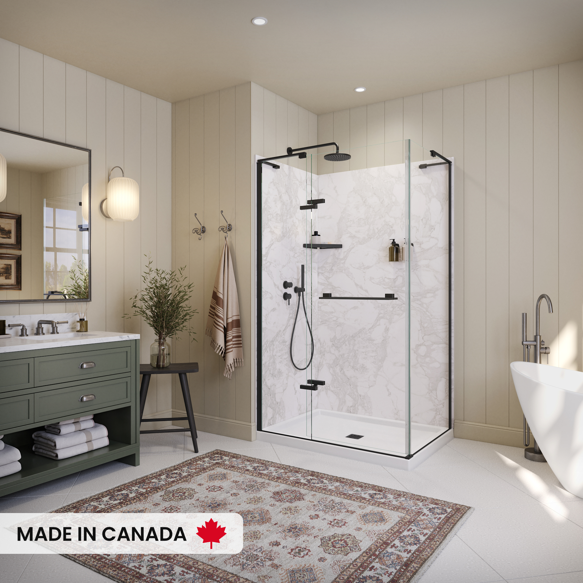 Utile 48 in. Composite Direct-to-Stud Back Wall in Calcutta Chalk ...