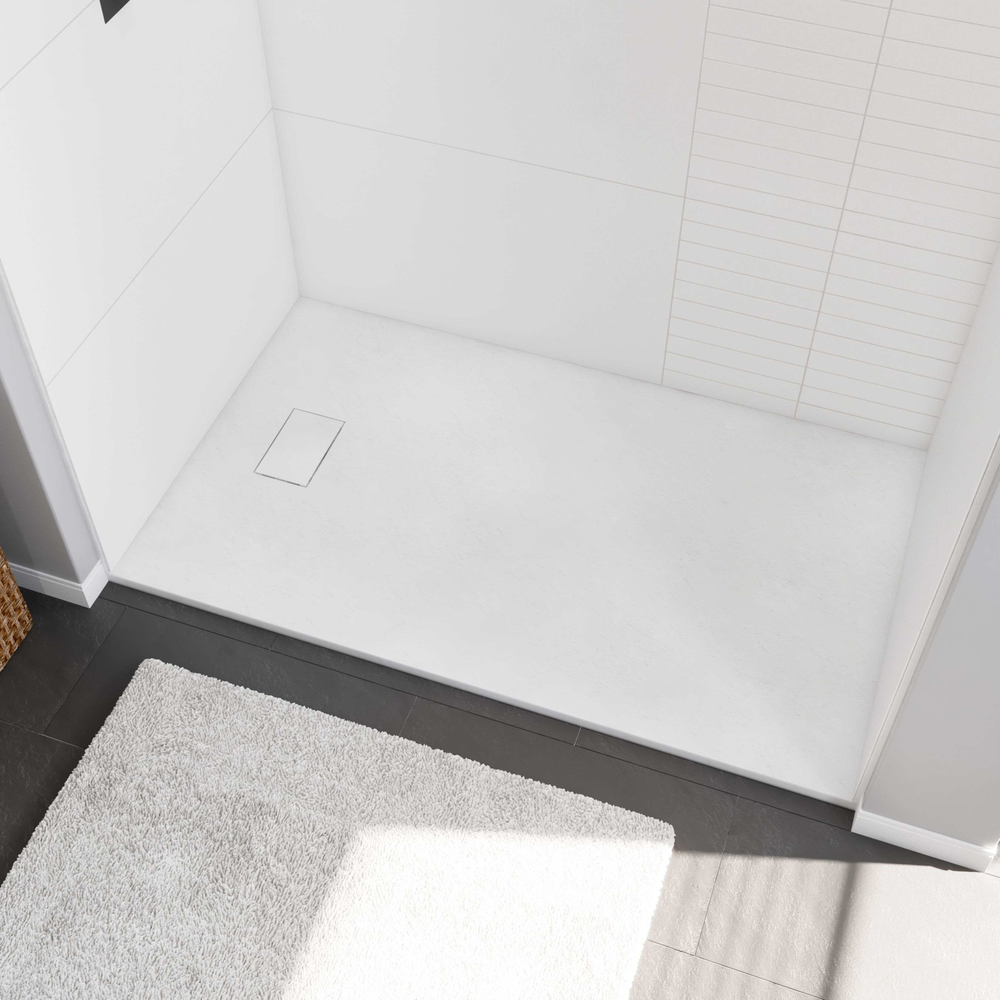 Stonea 6036 Solid Surface Universal Shower Base in White with End Drain ...