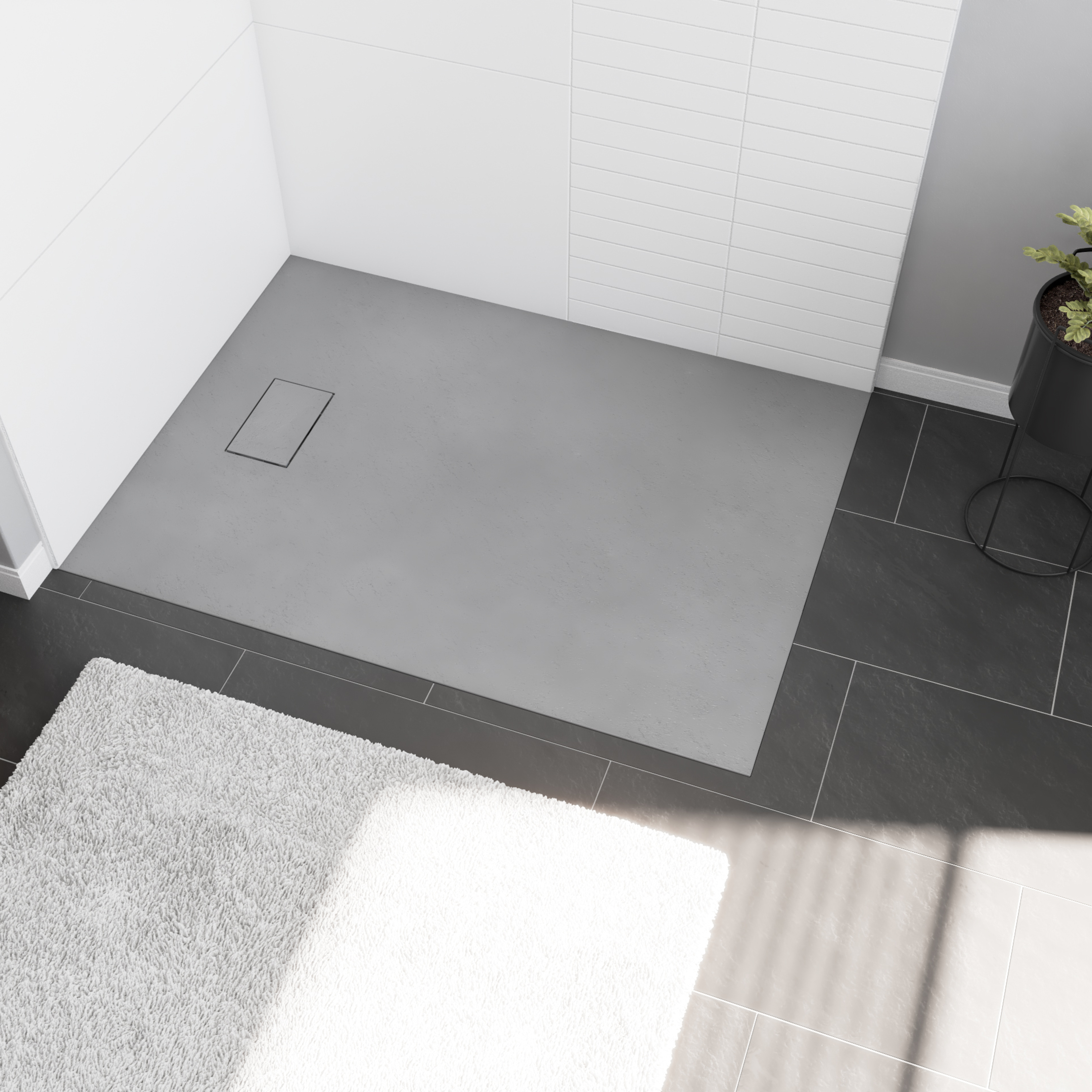 Stonea 4836 Solid Surface Universal Shower Base in Grey with End Drain ...